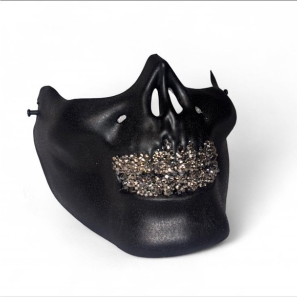 Handmade | Accessories | Black Half Skull Mask With Blinged Out Silver ...